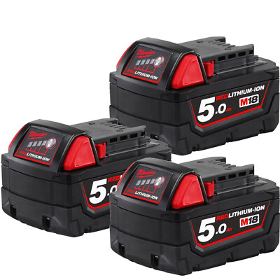 Genuine Milwaukee M18B5 3-Pack 18V 5.0Ah RED LITHIUM Batteries BATTERY ...