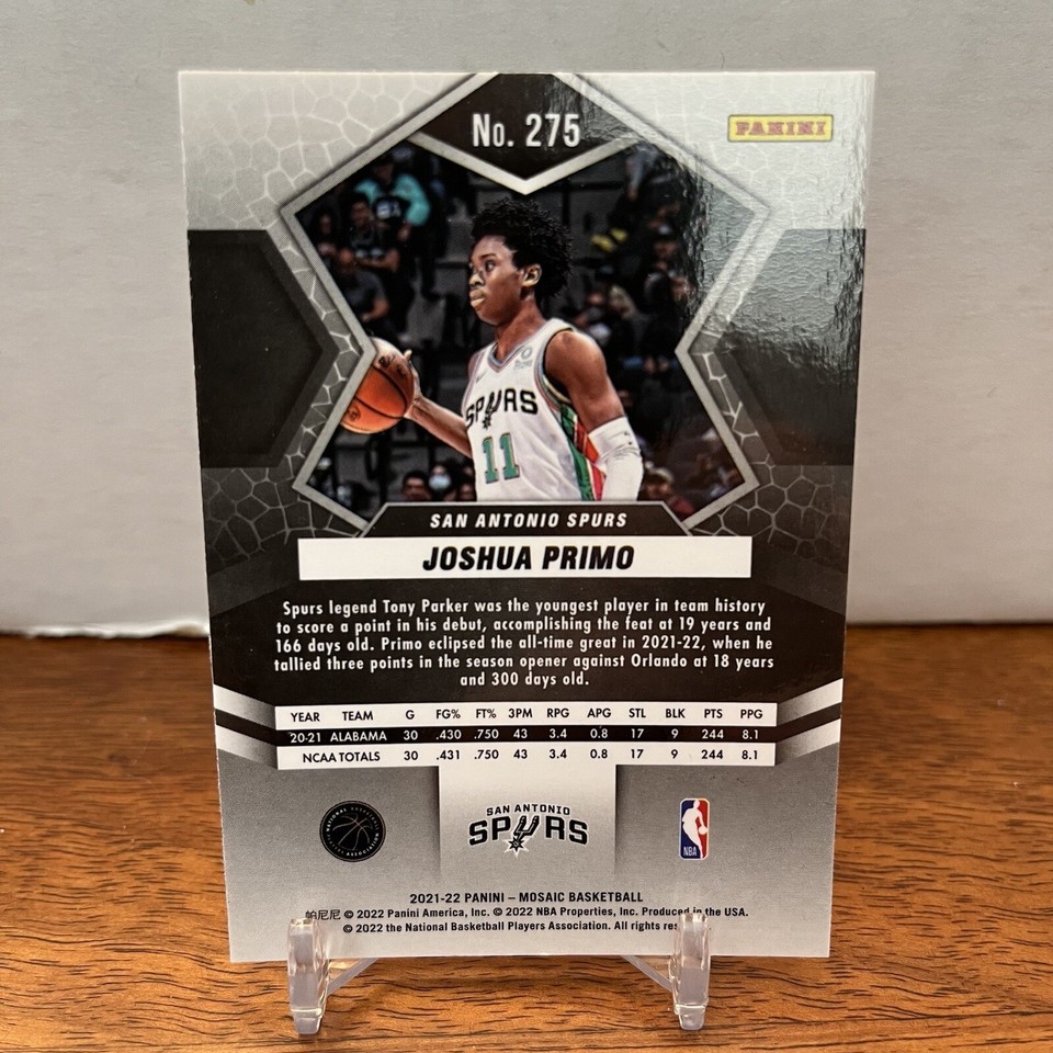 2021-22 Panini Mosaic Joshua Primo San Antonio Spurs #275 NBA Debut ...