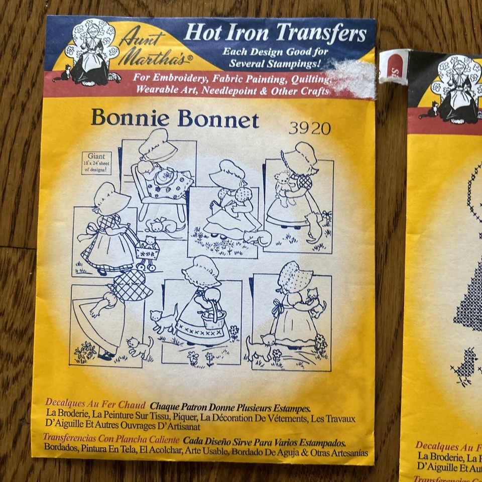 Aunt Martha's Hot Iron Transfers, #3920, BONNIE BONNET & Sunbonnet Sue ...