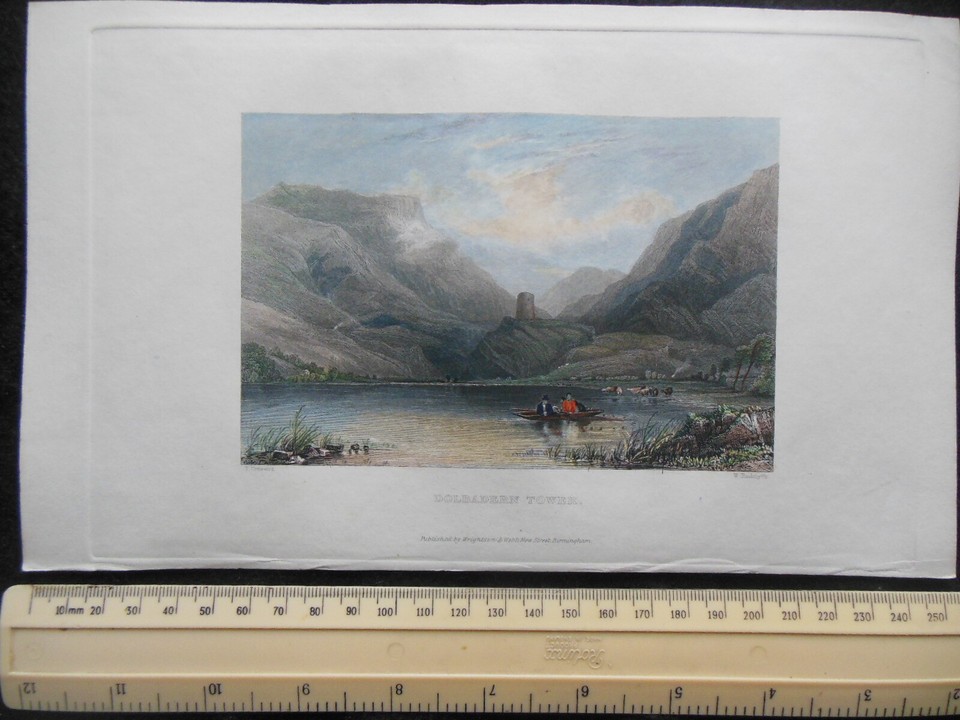 Dolbadern (Dolbadarn) Tower; Original c1850s Wales/Welsh Hand Coloured ...