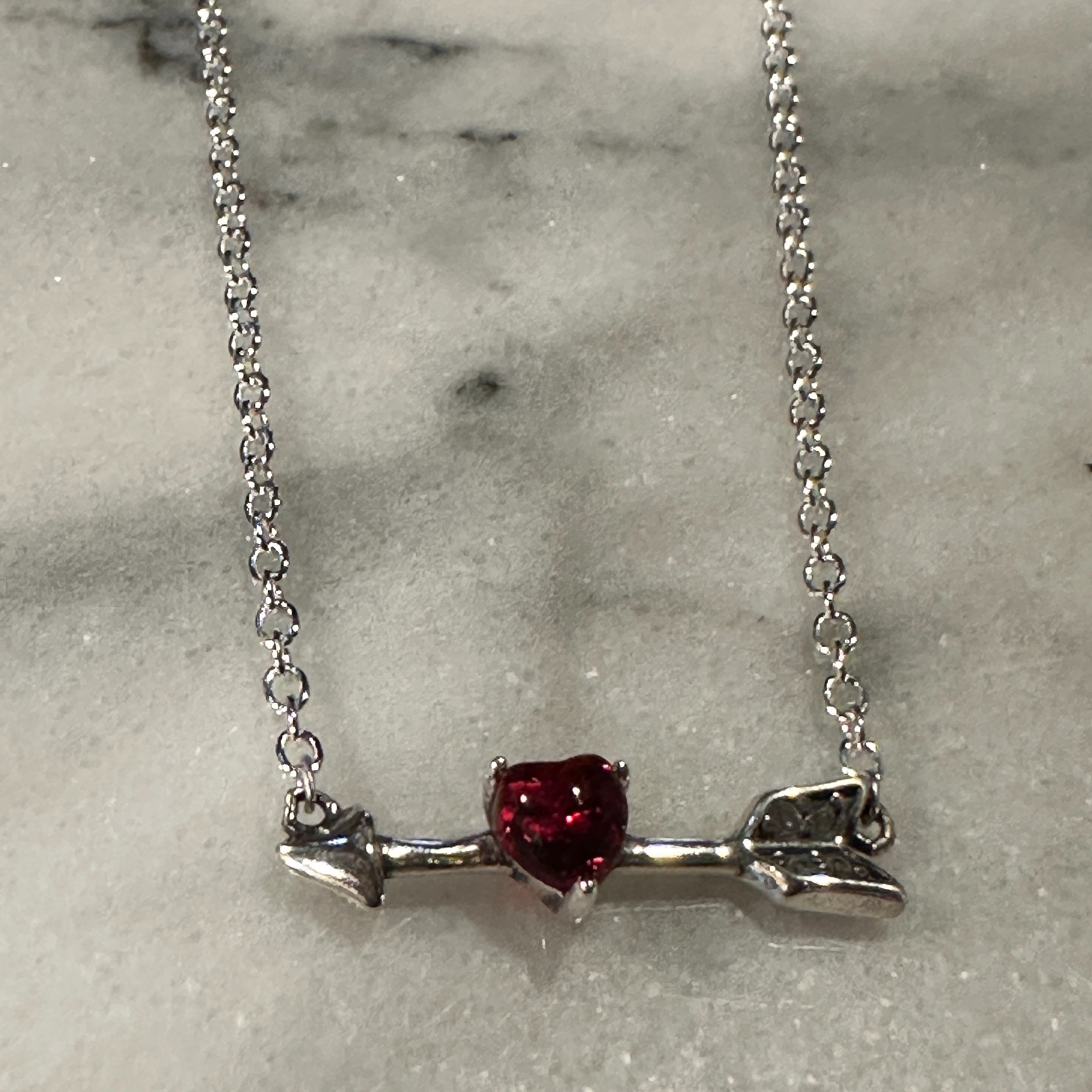 Authentic PANDORA Arrow & Murano Glass Heart Necklace… - Gem