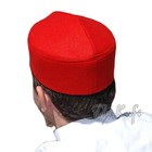 Solid Red Moroccan Fez-style Kufi Hat - Soft Islamic Prayer Cap Faux ...