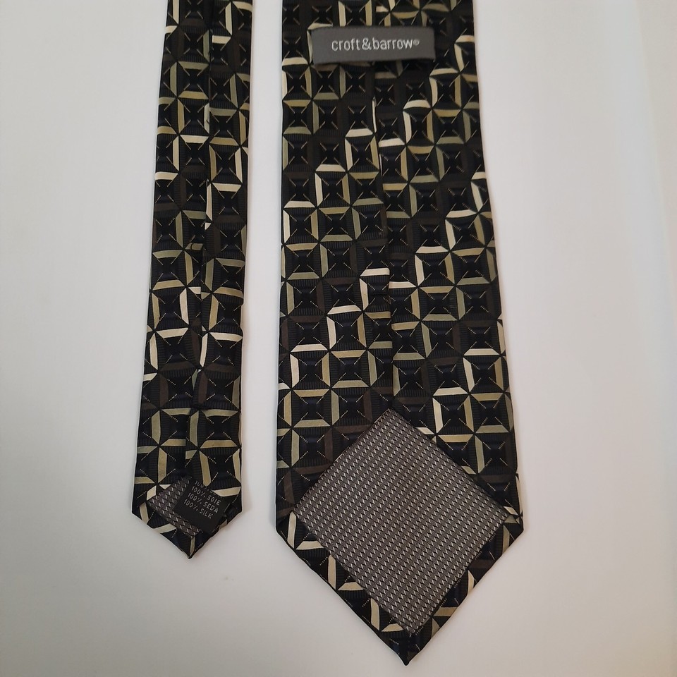Croft Barrow Mens Tie Silk Suit Necktie 63x3.75 Long Green Brown Blue ...