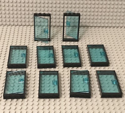 Lego 10 Trans-light Blue Glass Door With Stud Handle And Black Frame ...