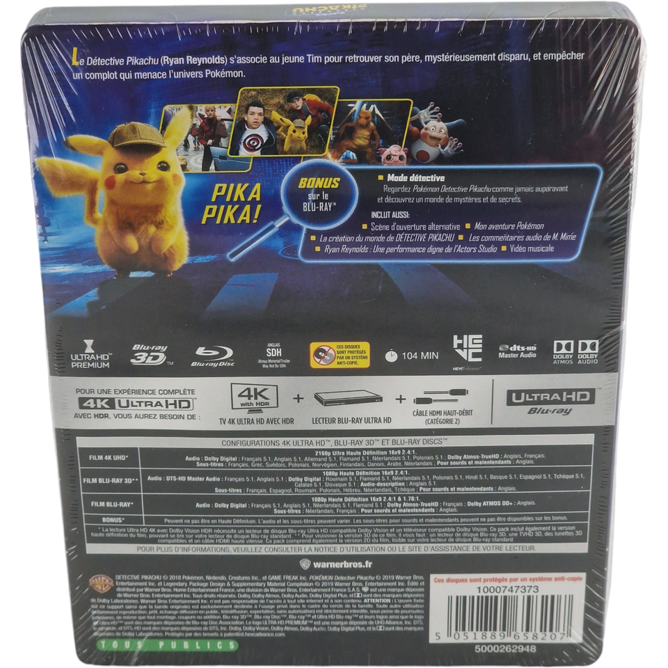 Pokémon Detective Pikachu 4K Ultra HD + Blu-ray 3D + Blu-ray Steelbook ...