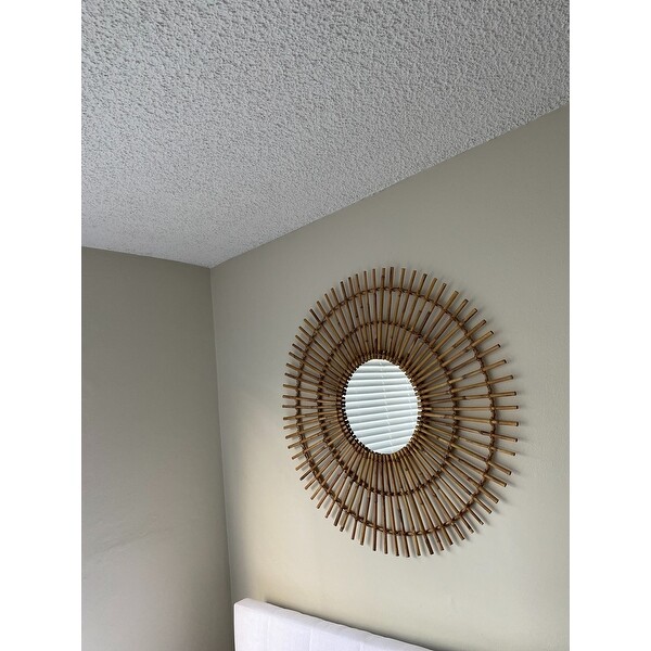 Large Boho Sunburst Round Wall Mirror Handmade Radial Rattan Frame ...