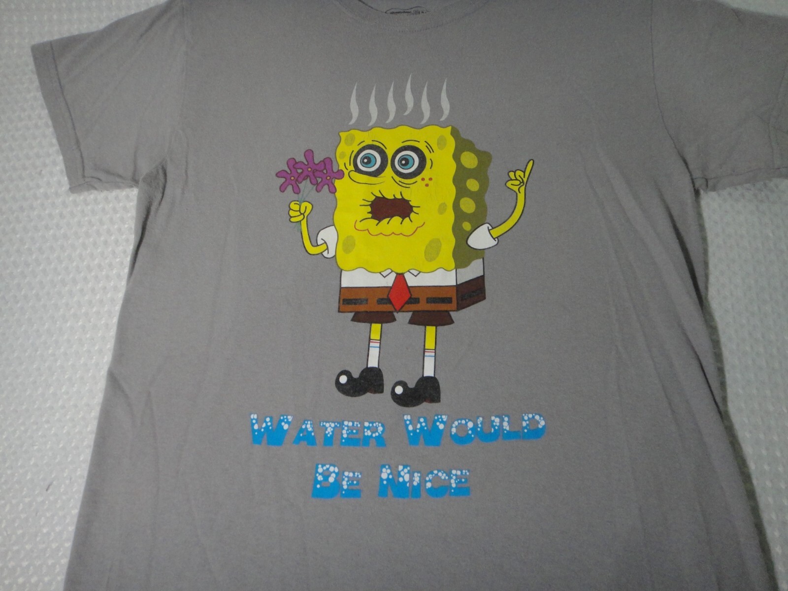 SpongeBob Parched Water Would Be Nice Grey Cotton T-shirt Size M | eBay