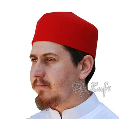 Solid Red Moroccan Fez-style Kufi Hat - Soft Islamic Prayer Cap Faux ...