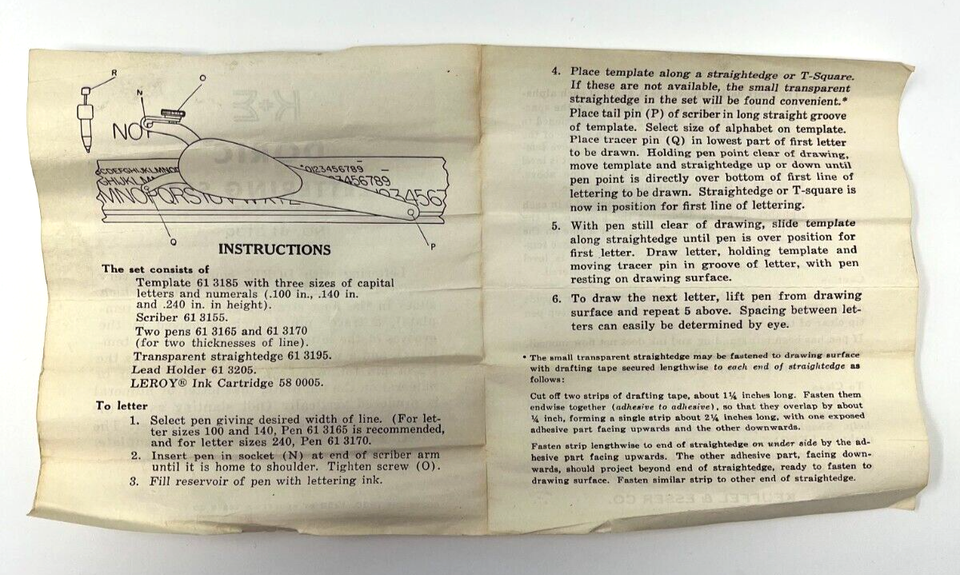 Vintage 1958 K&E Doric Lettering Set 61 3130 & Box, Drafting, Artists ...