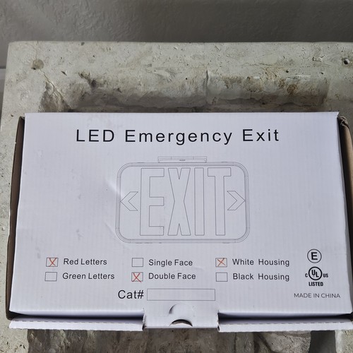 LED Emergency Exit Light Sign, Double Face, Red Letters, White Housing ...