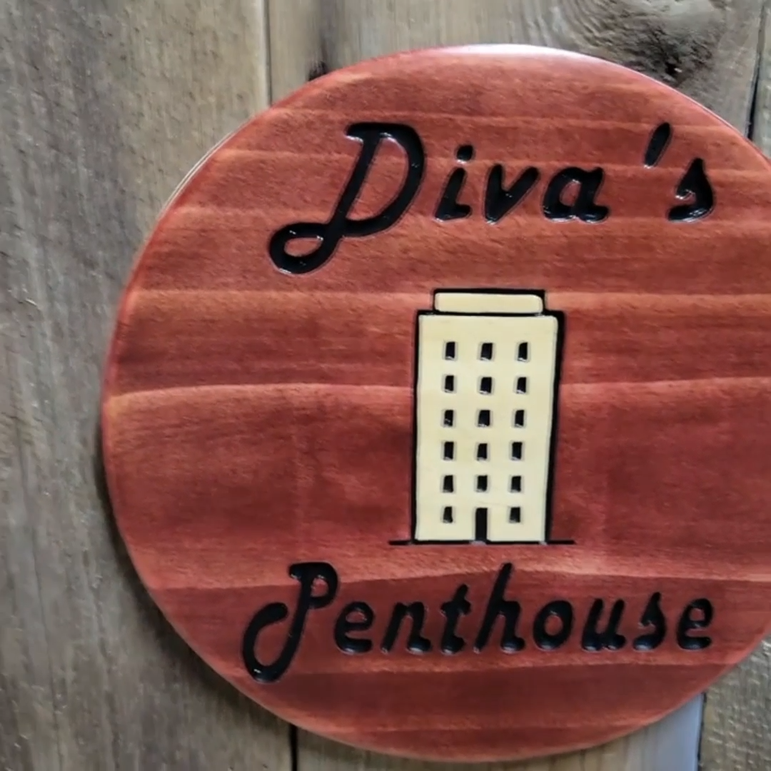 Gay Pride Diva's Penthouse Carved Wooden Sign Front Door Fireplace ...