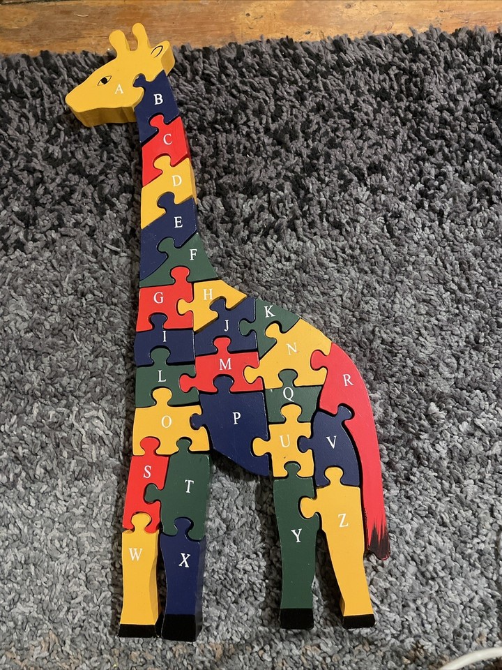 Bits and Pieces Wooden Alphabet Giraffe Puzzle Learn ABCs and 123s ...