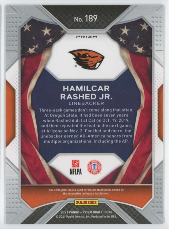 2021 Prizm Draft Picks Hamilcar Rashed Jr. Rookie Oregon State Beavers ...