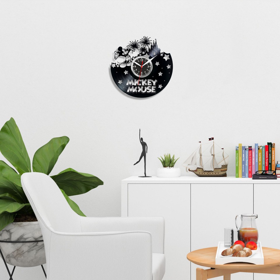 Clock Mickey Mouse clock Kids clock Vinyl clock Black wall clock | eBay
