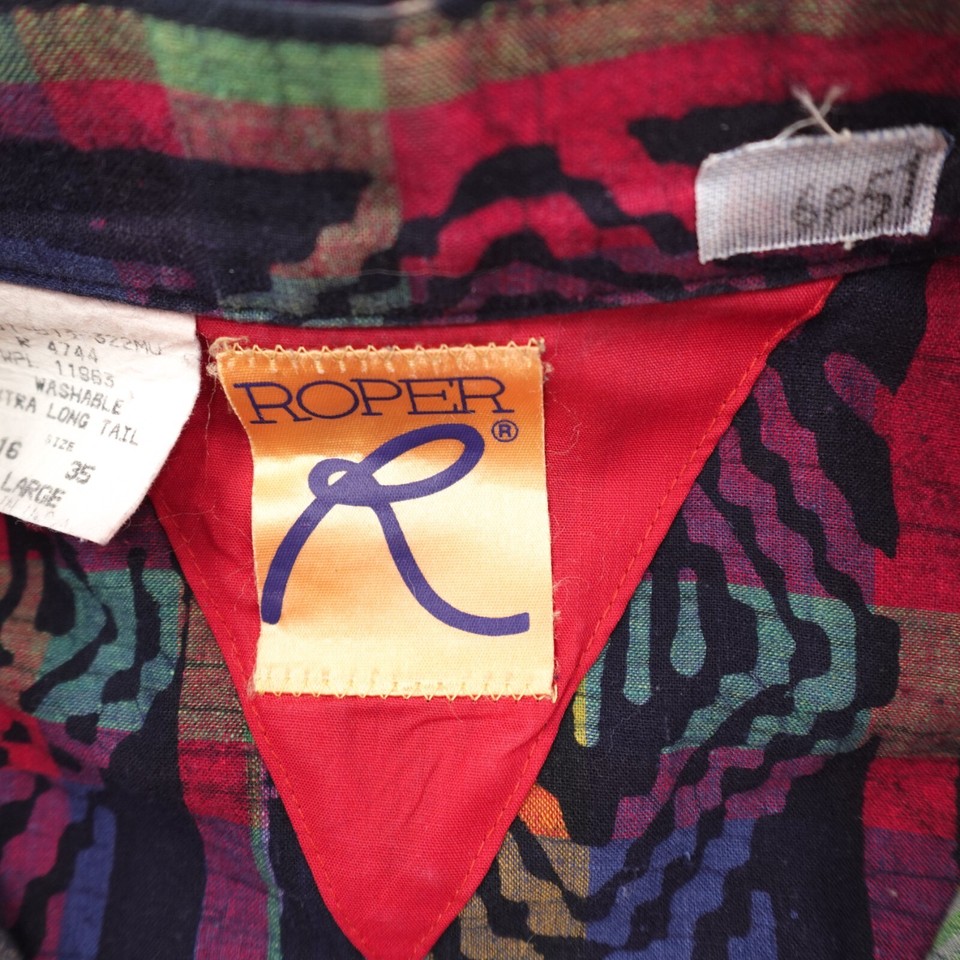 Vintage Roper Shirt mens Large Red Plaid Button Up Western Long Sleeve ...