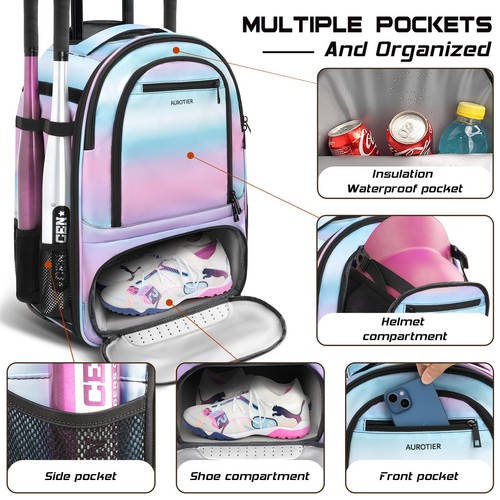 Rolling Baseball Backpack with Off-road Wheels, Wheeled Catchers Gear ...