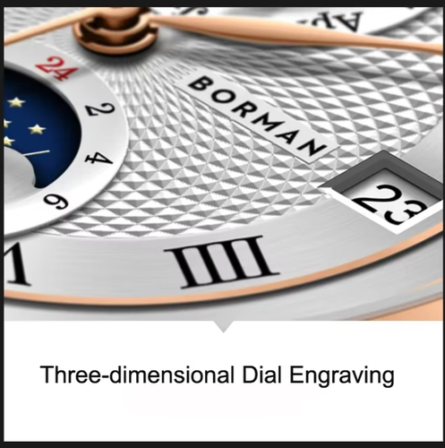 BORMAN Men's 40mm Luxury Wristwatch MoonPhase Calendar Watch BM3868 ...