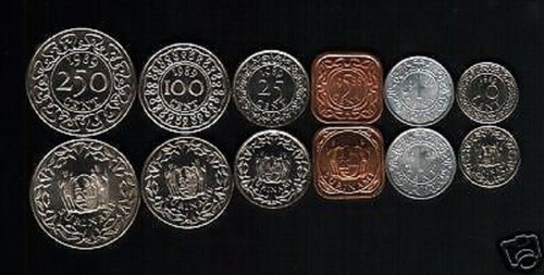 Suriname 1 5 10 25 100 250 CENTS 1978-1989 UNC x 6 Pieces COIN COMPLETE ...