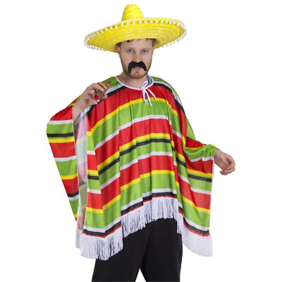 MEXICAN PONCHO FANCY DRESS ADULT MEXICO PARTY BANDIT COSTUME MULTI ...