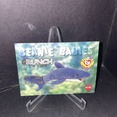 CRUNCH The Shark 1998 TY BEANIE BABIES Series 1 SILVER Birthday Rookie ...