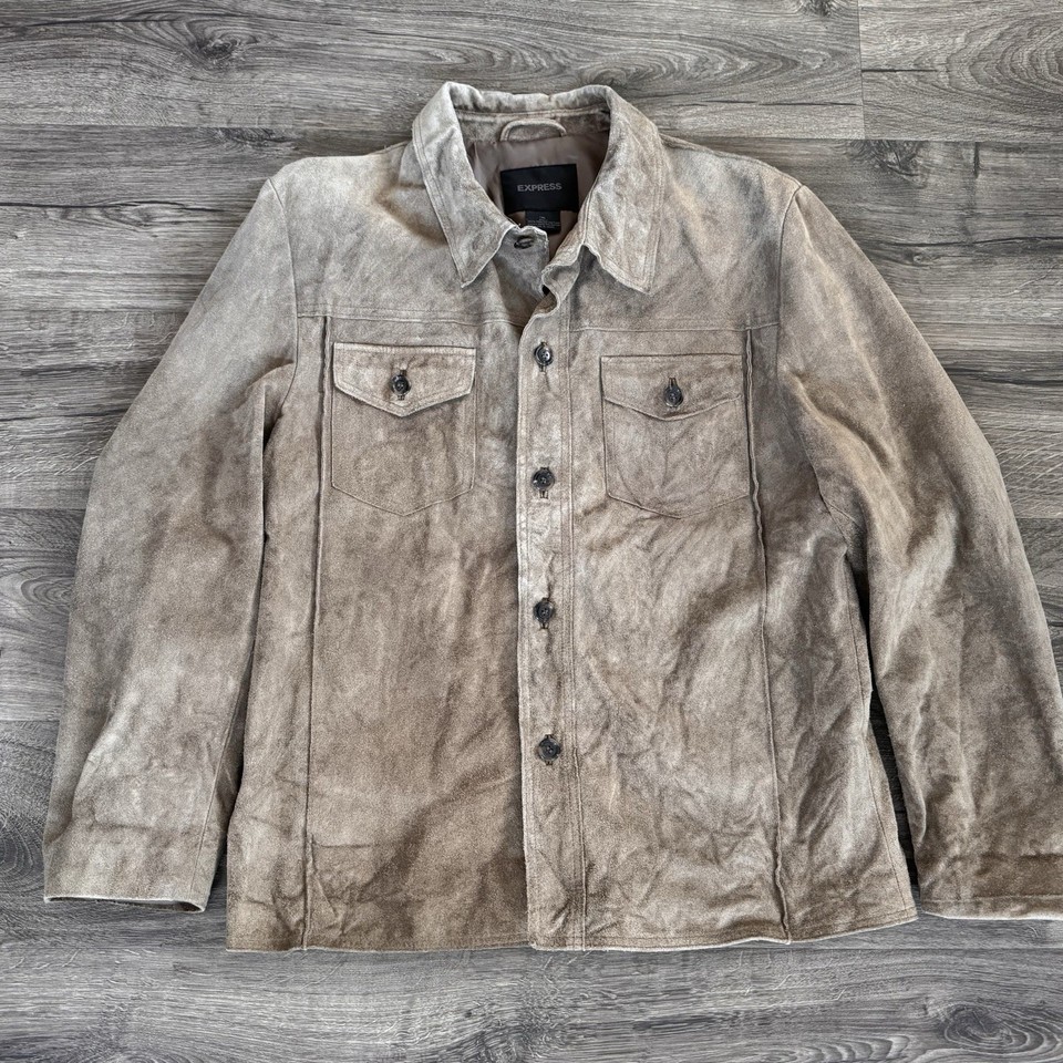 EXPRESS 100% Genuine Leather Jacket Suede Brown Mens XL Distressed Vtg ...