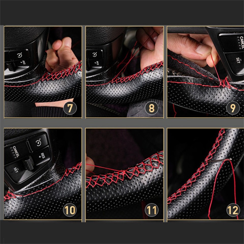 DIY Leather 42CM Steering Wheel Cover with Needles Thread Stitch Wrap ...