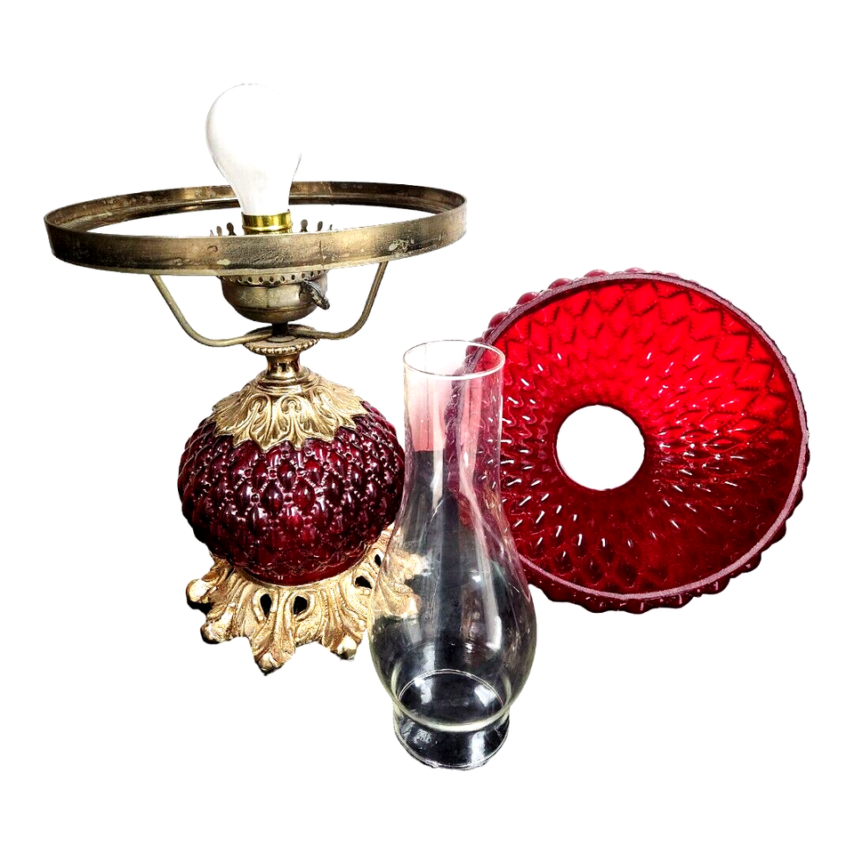 Fenton Ruby Red 20" Diamond Quilted Optic Hurricane Gone With The Wind GWTW Lamp | eBay