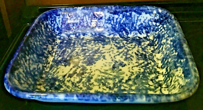Early Blue & White Sponged Spatterware Baker Serving Dish Stoneware ...