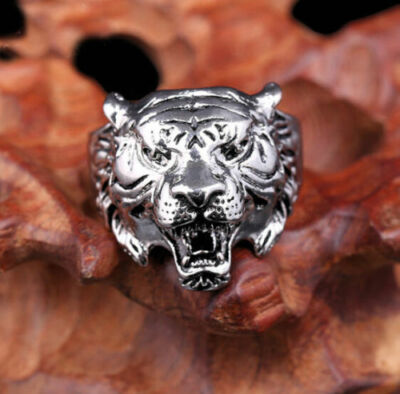 925 Sterling Silver New Fashion Tiger Head Wedding Engagement Ring Size ...