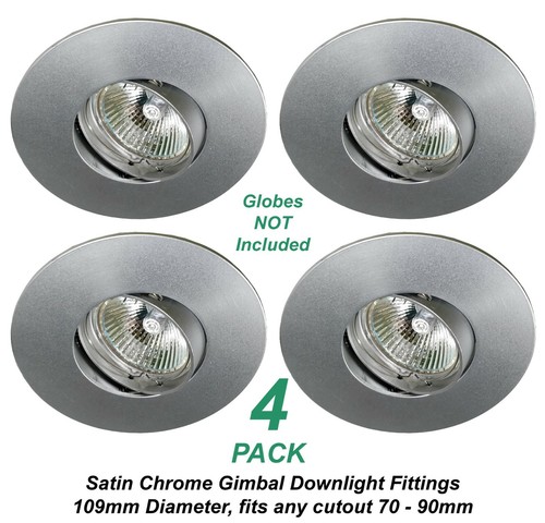 4 x Satin Chrome Gimble Downlight Fittings 12V MR16 Gimbal - 109mm ...