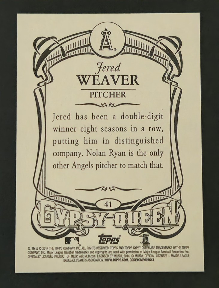 2014 Topps Gypsy Queen - Jered Weaver #41 Los Angeles Angels | eBay