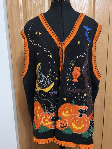 Basic Editions Vintage 90s Ugly Halloween Knit Sleeveless Sweater Vest 2X Plus | eBay