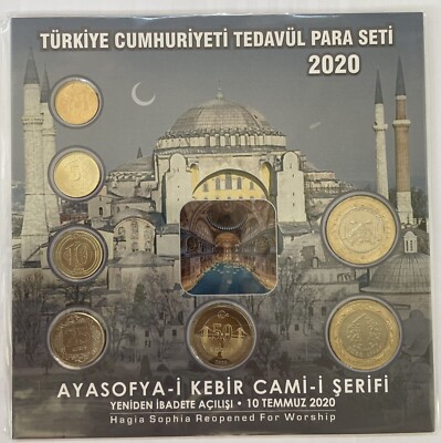TURKEY Coin 7 PCS Set, 2020 UNC Folder 5 10 25 50 kr with special Coins ...