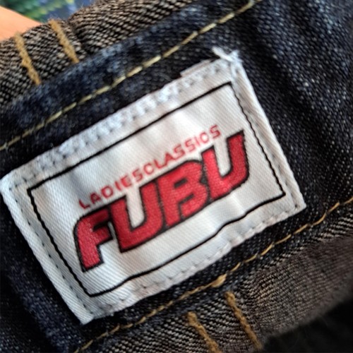 VTG Womens Y2K Denim Bib Overalls FUBU Brand Dark Wash Hip Hop Spellout ...