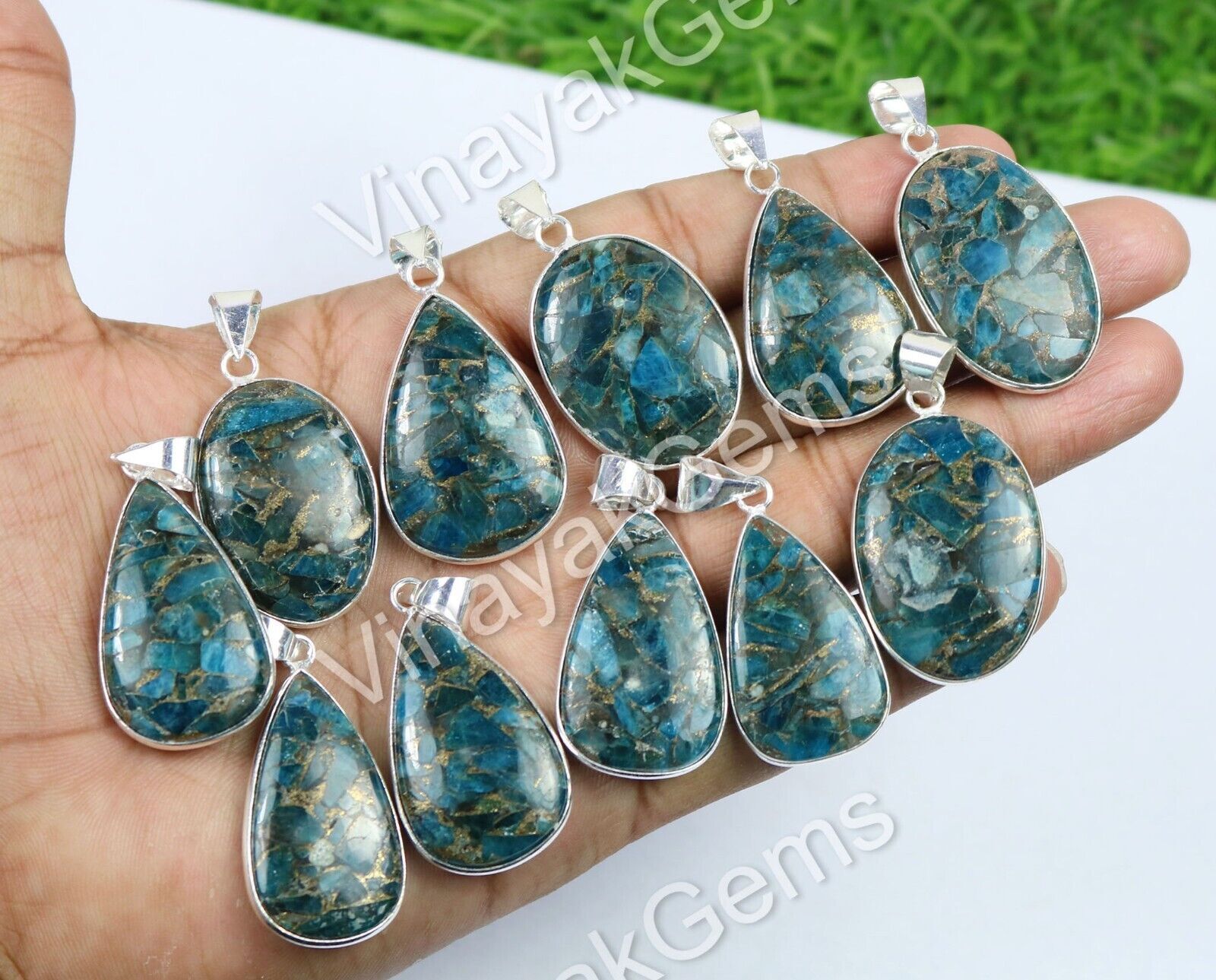 Pendentifs naturels en argent massif 925, 10 pièces, en cuivre et ...