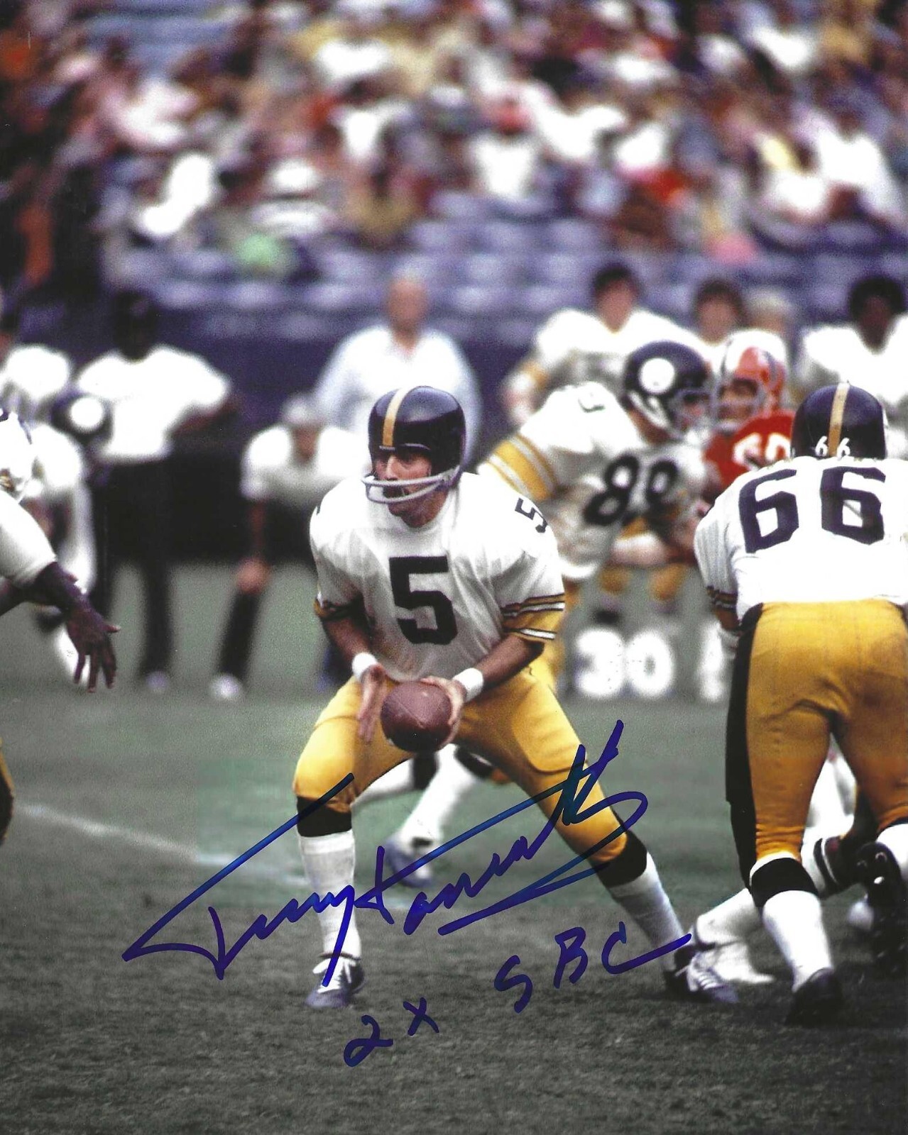 Autographed TERRY HANRATTY "2x SBC" Pittsburgh Steelers 8x10 photo w ...