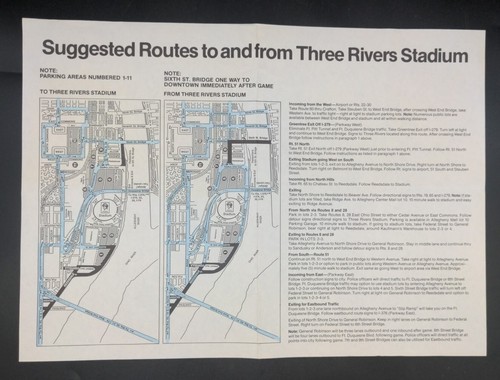 Suggested Routes To And From THREE RIVERS STADIUM Pittsburgh Pirates | eBay