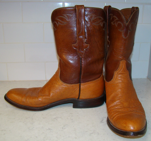 LUCCHESE Mens 10.5 B Handmade Smooth Exotic Brown Cognac Ostrich Roper ...