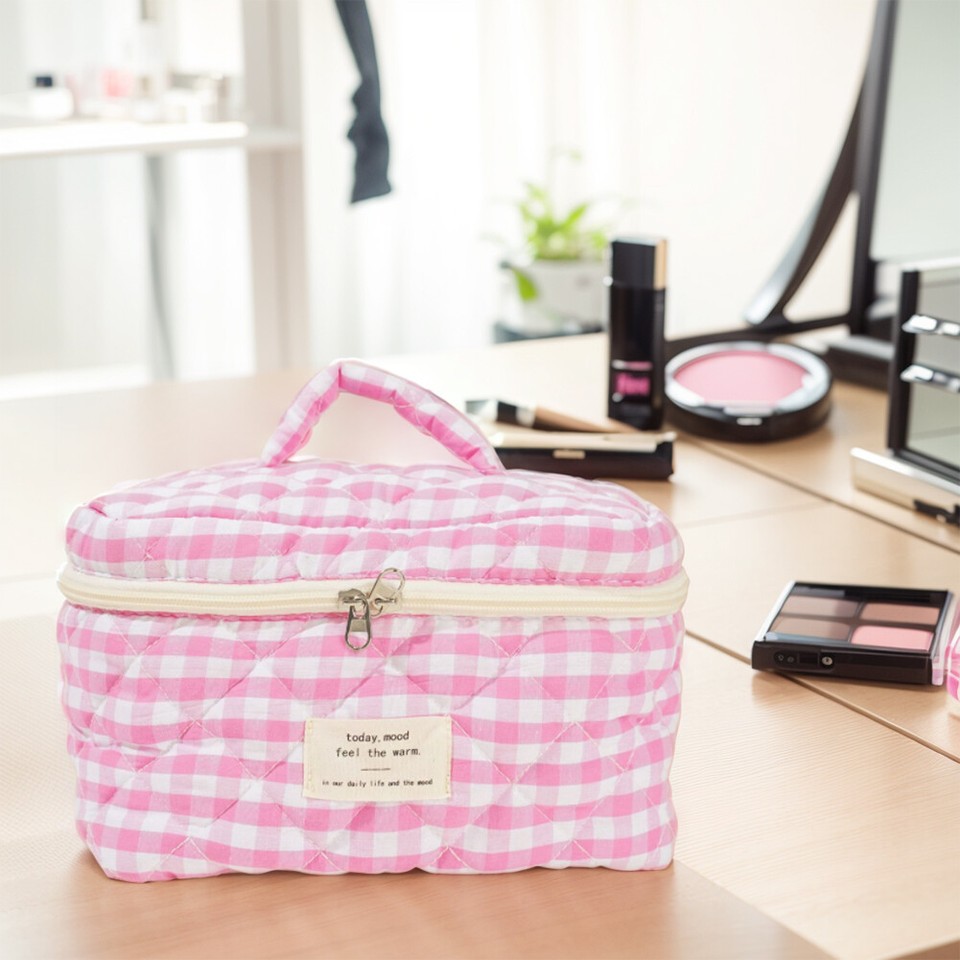 3 Pcs Cotton Quilted Makeup Bag Zipper Women Cosmetic Bag Cute Pouch ...