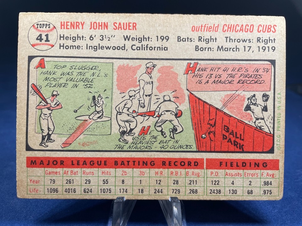 1956 Topps Baseball Card Hank Sauer #41 Chicago Cubs | eBay