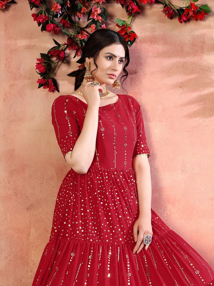 Indian Long Gown, Red Gown, Embroidery Gown, Party Wear Gown, Anarkali ...