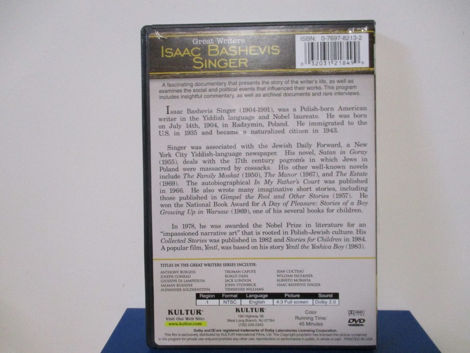 Great Writers - Isaac Bashevis Singer - DVD - MINT condition - ED23-68 ...
