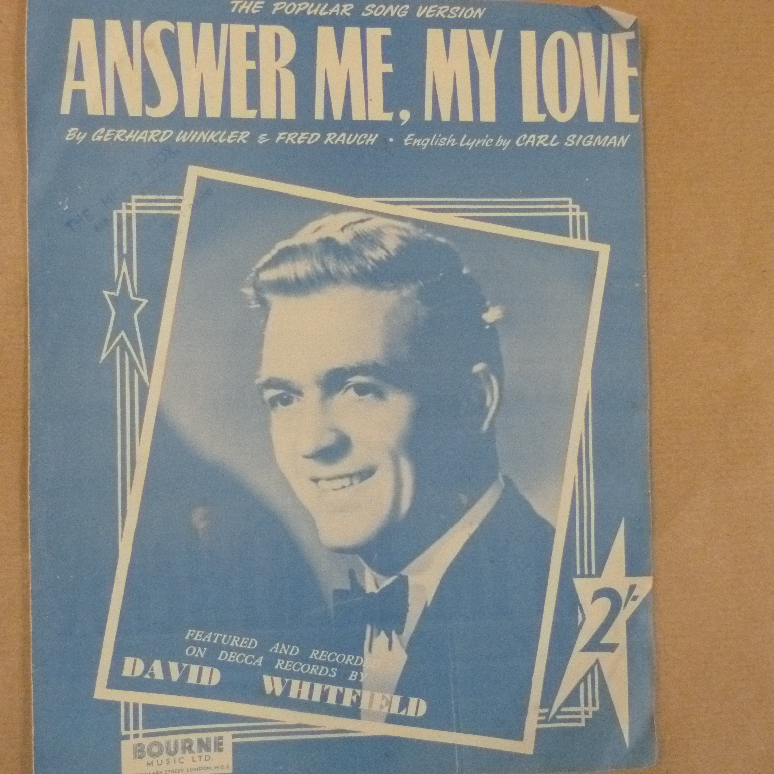 song sheet ANSWER ME, MY LOVE, David Whitfield, 1953 | eBay