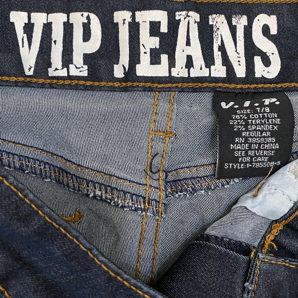 VIP Jeans Womens Size 7/8 Low Rise Ripped Edgy Dark Wash Stretch ...