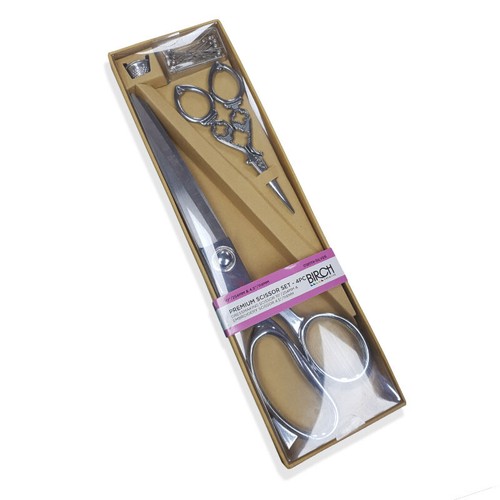 Premium Scissor Set 4pc - Silver Scissors, Pins, Thimble, Embroidery ...