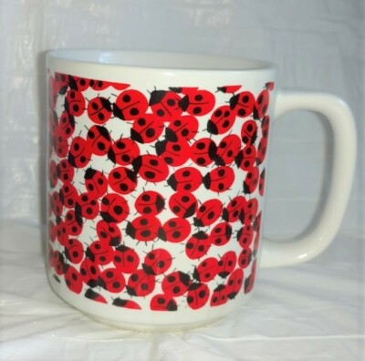 Mother's Day Lady Bug Coffee Mug White Ceramic Cup Covered with Red ...