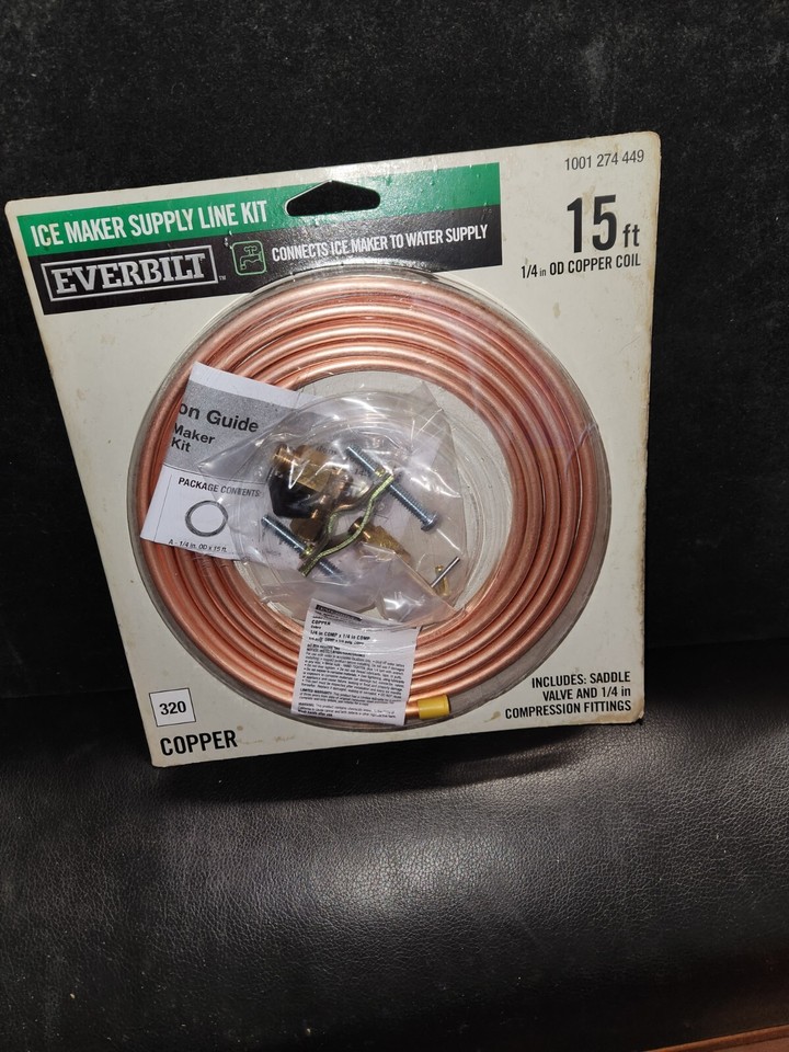 NEW Everbilt 1001 274 449 Ice Maker Supply Line Kit 15' 1/4" OD Copper ...