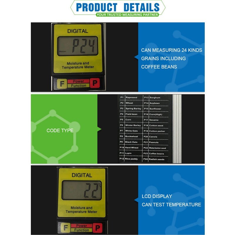24 Kinds Digital Grains Moisture Meter Coffee Beans Temperature ...