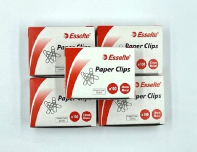 5 x Box Of Esselte 33mm Paper Clips (100 Per Box) - 500 Paper Clips ...
