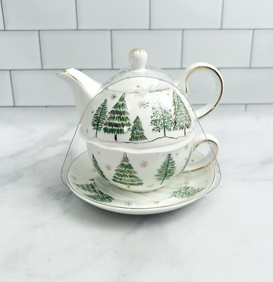 Grace Teaware Holiday Pine Tree Christmas ‘Green Gold Trees’ Tea For ...